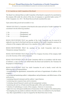Format of Board Resolution for Constitution of Audit Committee