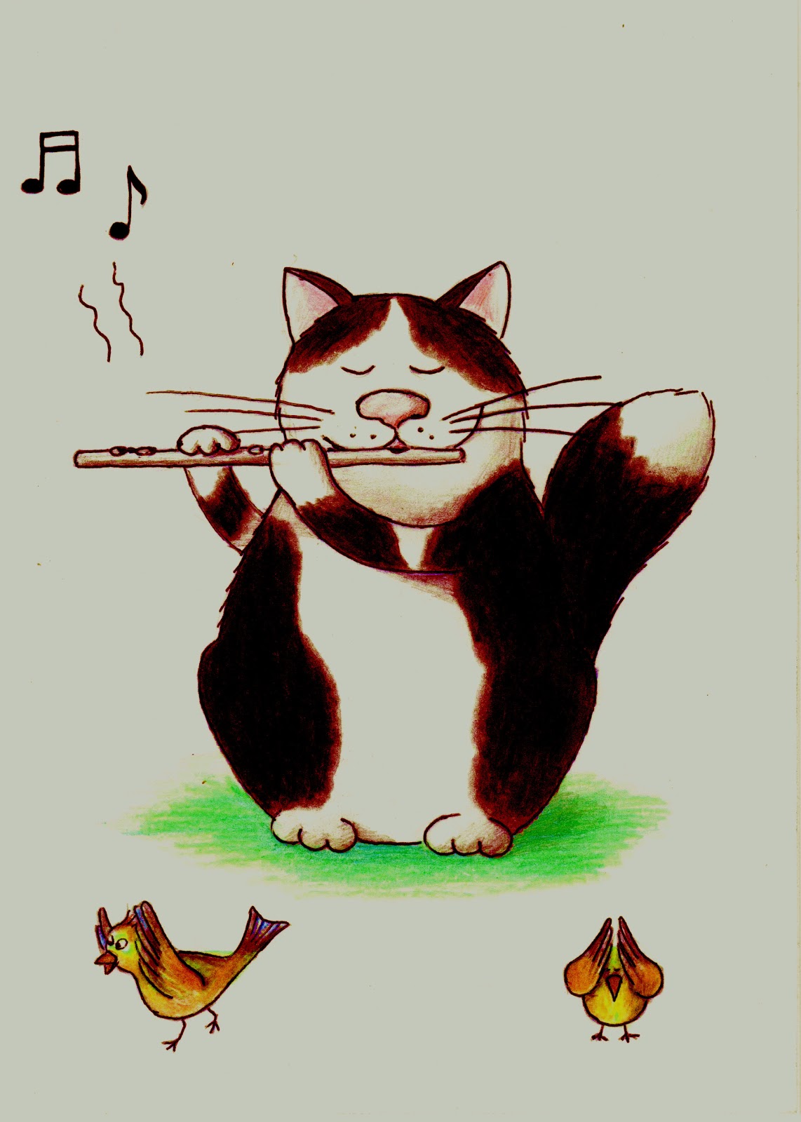 My postcards: Cat with a flute