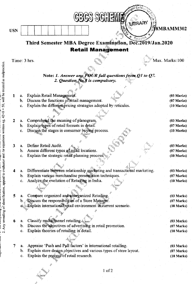 Visvesvaraya Technological University MBA (CBCS) Third Semester ...