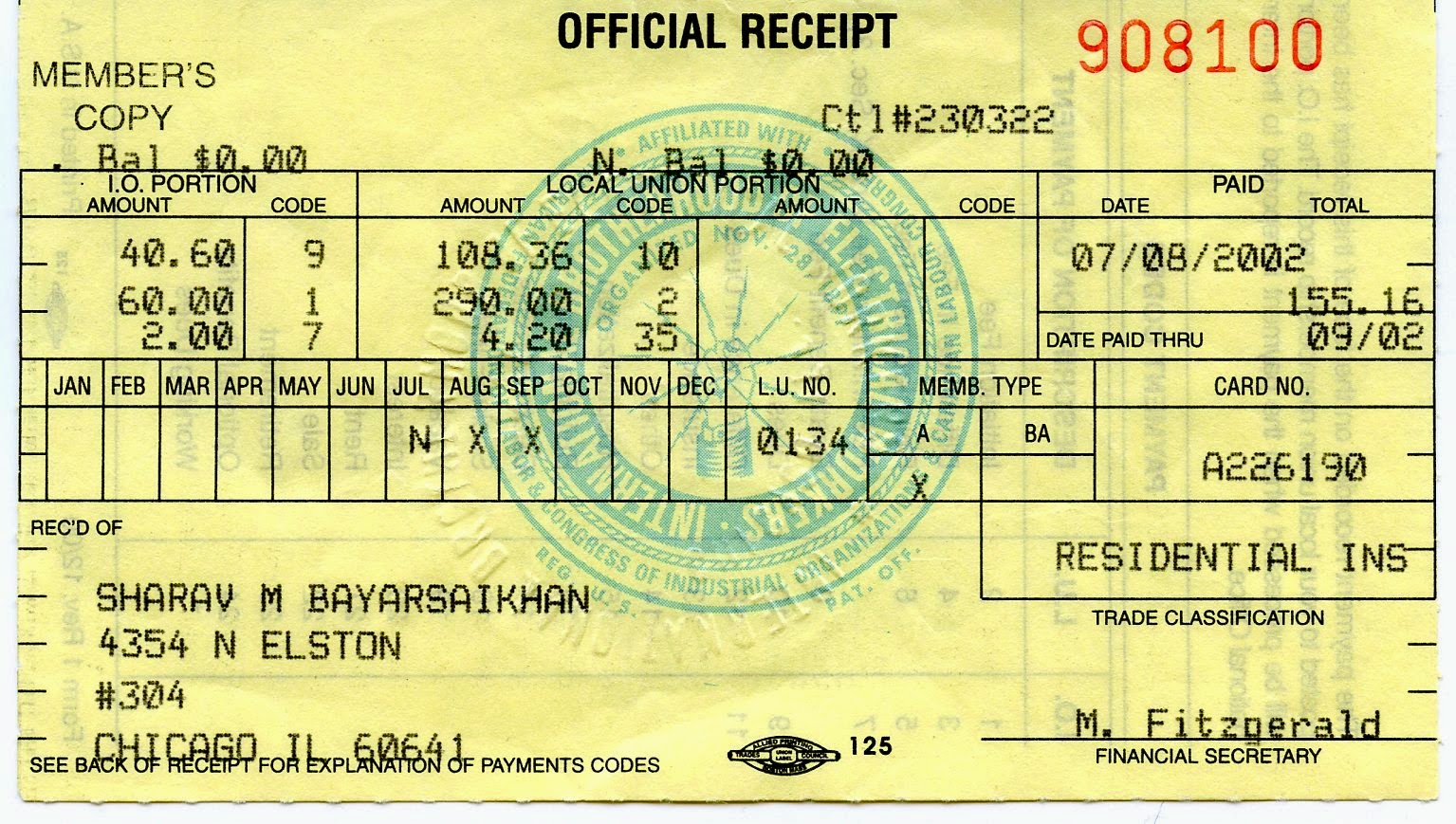 Electric Work: Official Receipt