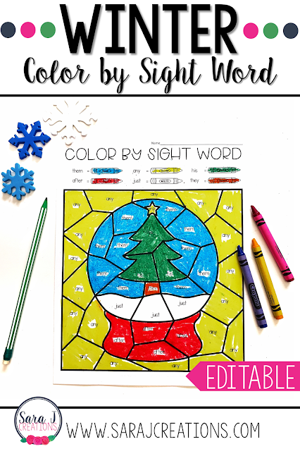 Christmas Color by Sight Word | Sara J Creations