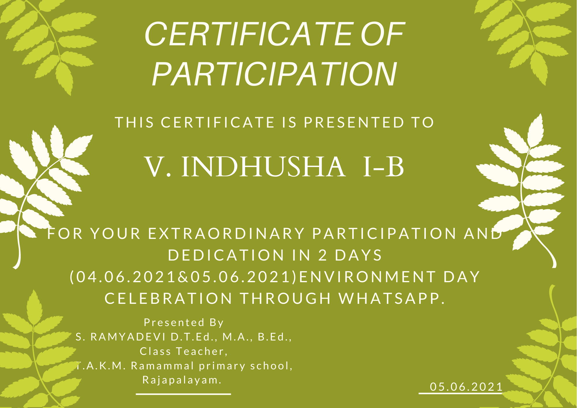 KNOWLEDGE IS POWER: Environment day participation certificate of my ...