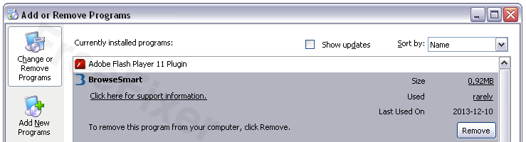 BrowseSmart in the Add/Remove programs dialog