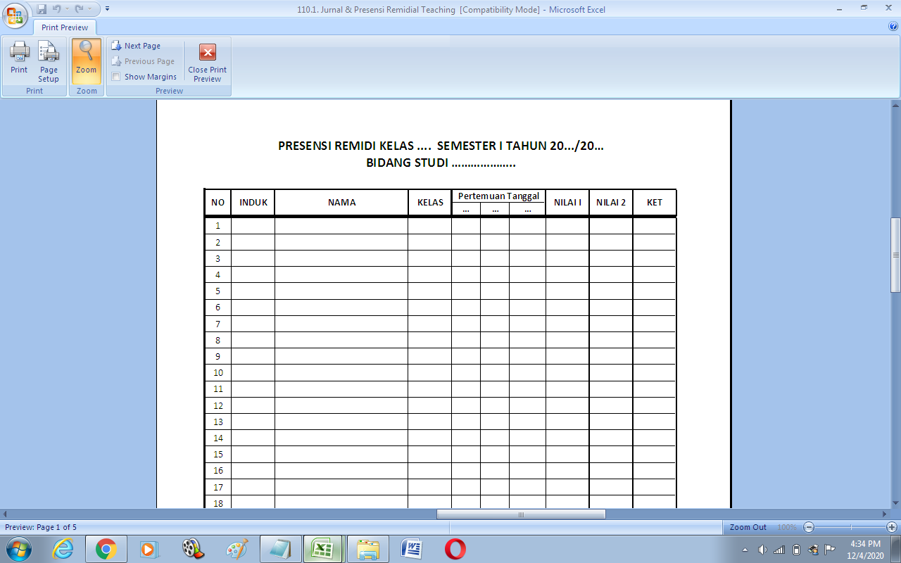 Format jurnal dan presensi remedial teaching - antapedia.com