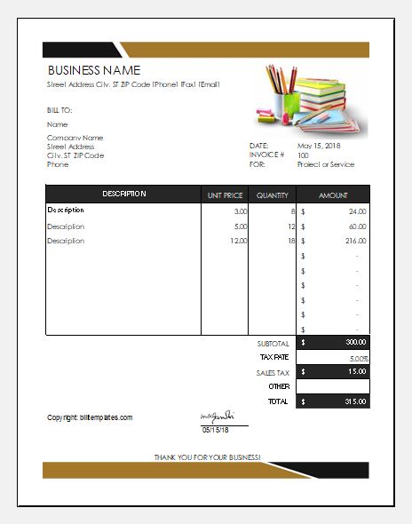 Stationery Invoice Format - Invoice Template