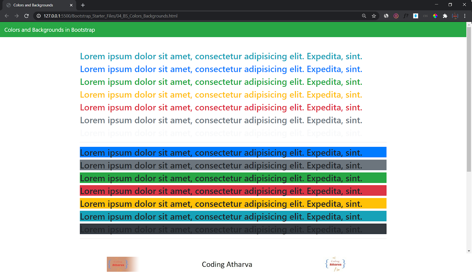6 Program To Demonstrate Colors And Backgrounds In Bootstrap ~ Coding Atharva