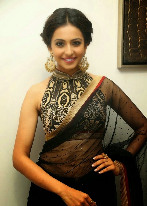 Rakul Preet Singh Navel Photos In Traditional Black Saree Rakul Preet Singh
