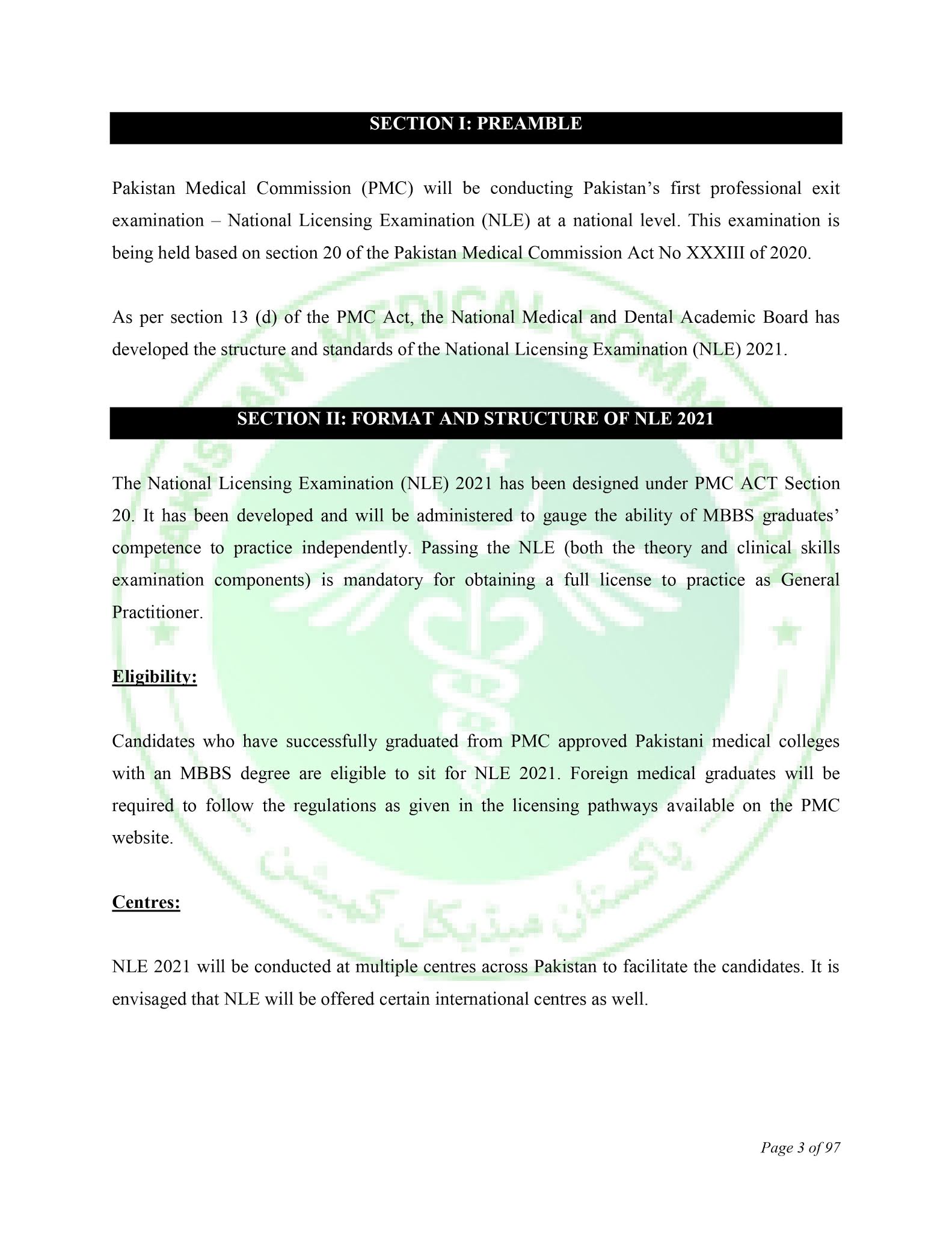 NLE Exam Pakistan Syllabus 2021