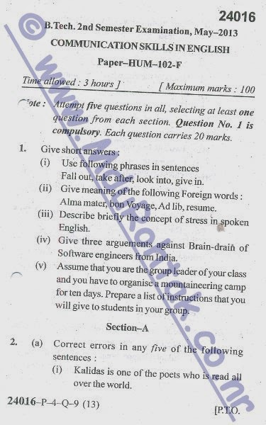 Communication Skills in English - May 2013 - B.Tech. 2nd Semester ...