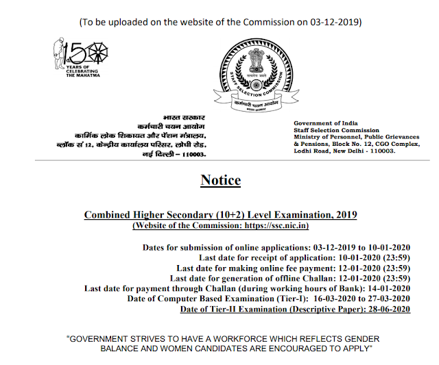 SSC CHSL Recruitment 2019 Official Notification Released - VISION