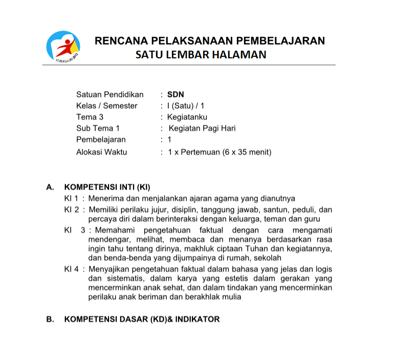 RPP 1 Halaman Kelas 1 Tema 3 Subtema 1 2 3 4 Kurikulum 2013 Tahun 2020 ...