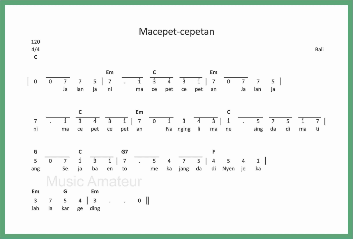 Not Angka Macepet Cepetan - SEPUTAR MUSIK