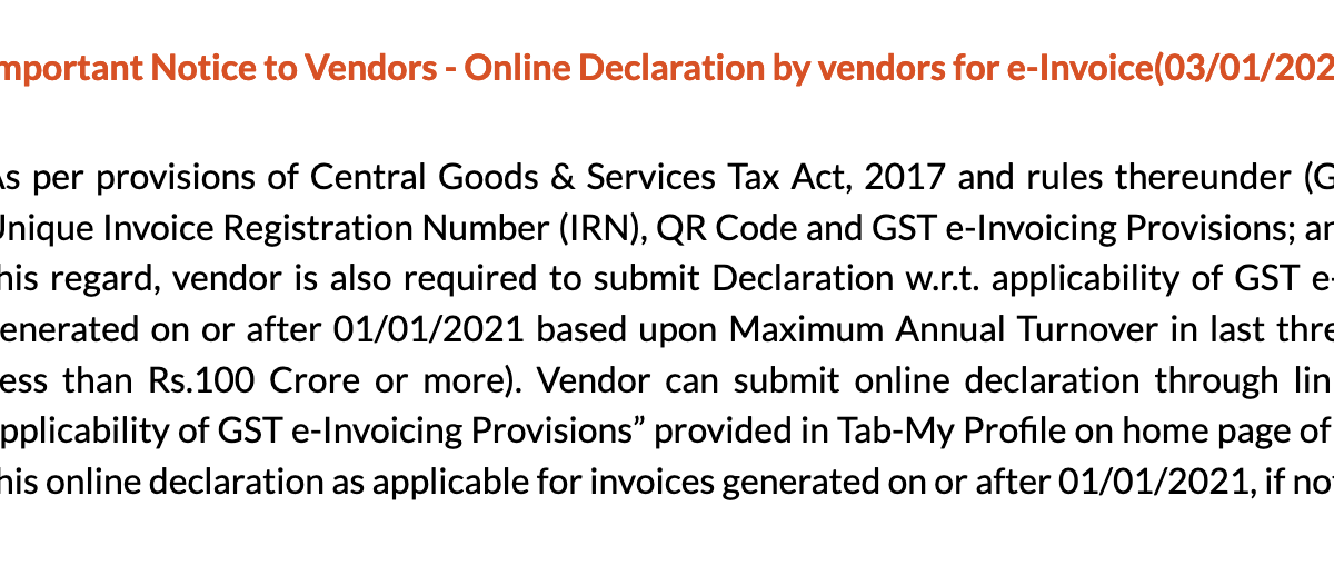 Online Declaration by vendors for e-Invoice on www.ireps.gov.in ...