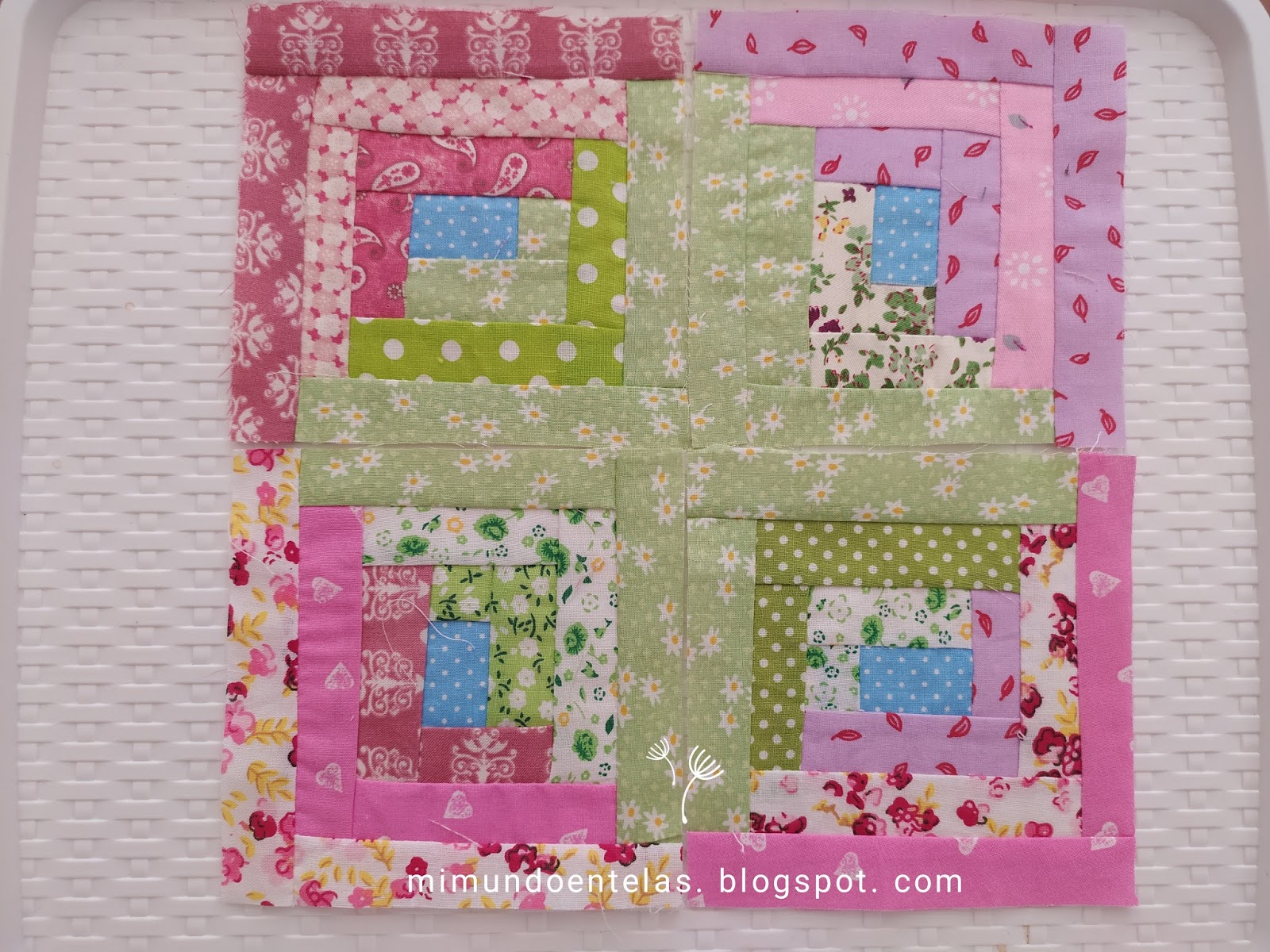 mimundoentelas.com: PATCHWORK: bloque de log cabin paso a paso