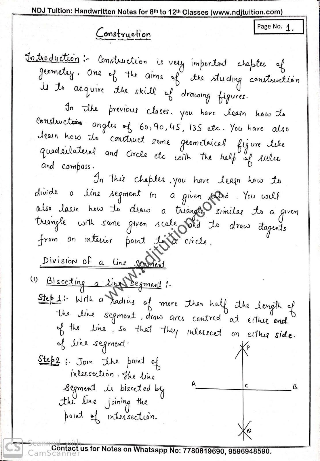 Constructions Handwritten Notes for 10th Class