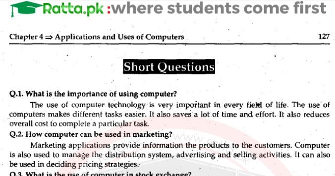 1st Year Computer Chapter 4 Short Questions pdf - ICS Part 1 - Ratta.pk