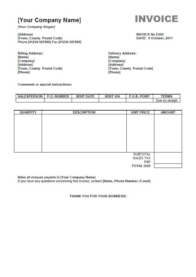 Bill Format In Word - Invoice Template