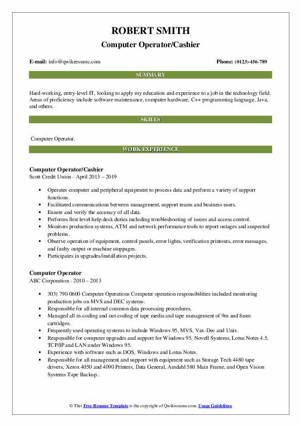 Resume Format For Computer Operator ~ Resume Letter