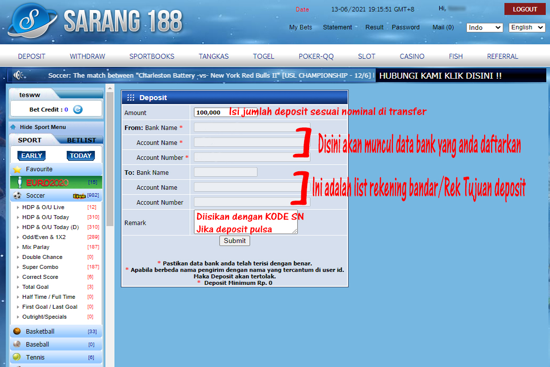 Cara Mengisi Form Deposit dan Withdraw Serta Pindah Saldo di Sarang188