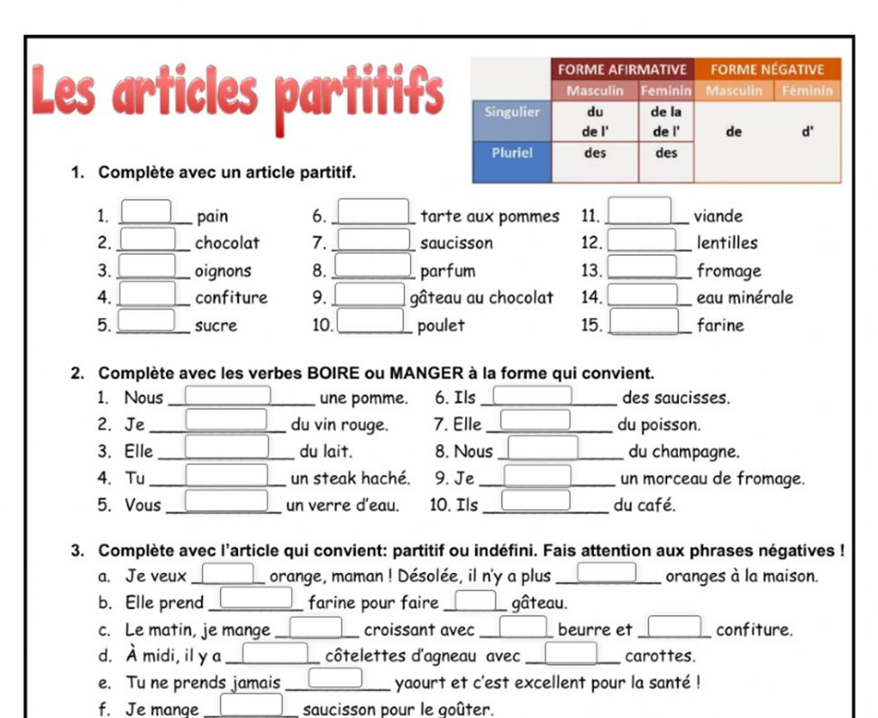 En Français, SVP: 2-3-3 - 2º ESO - UNITÉ 3 - Les articles partitifs...