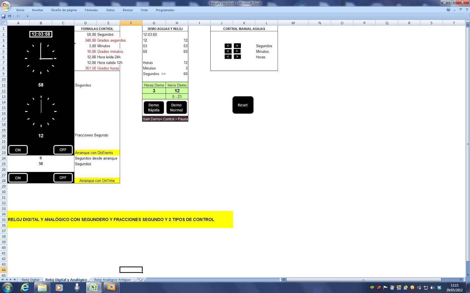 Excel para todo. Con VBA para mucho más: Simulación Relojes con Excel