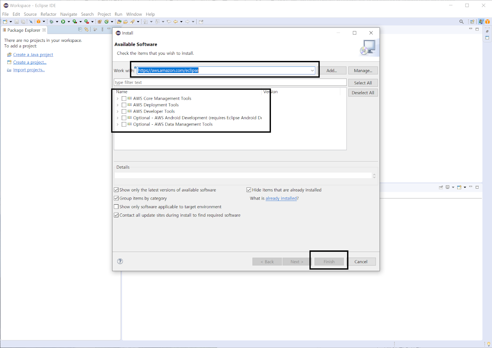 Eclipse에 AWS Toolkit 설치