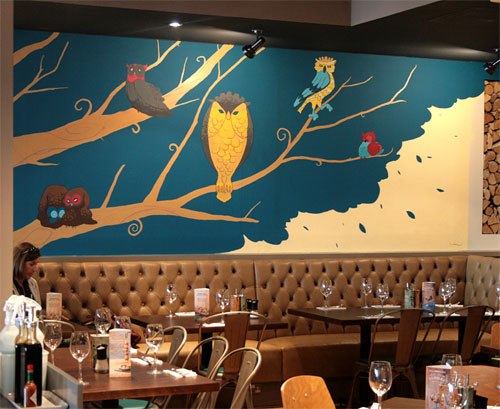My Owl Barn: Hand-Painted Mural at an Italian Restaurant