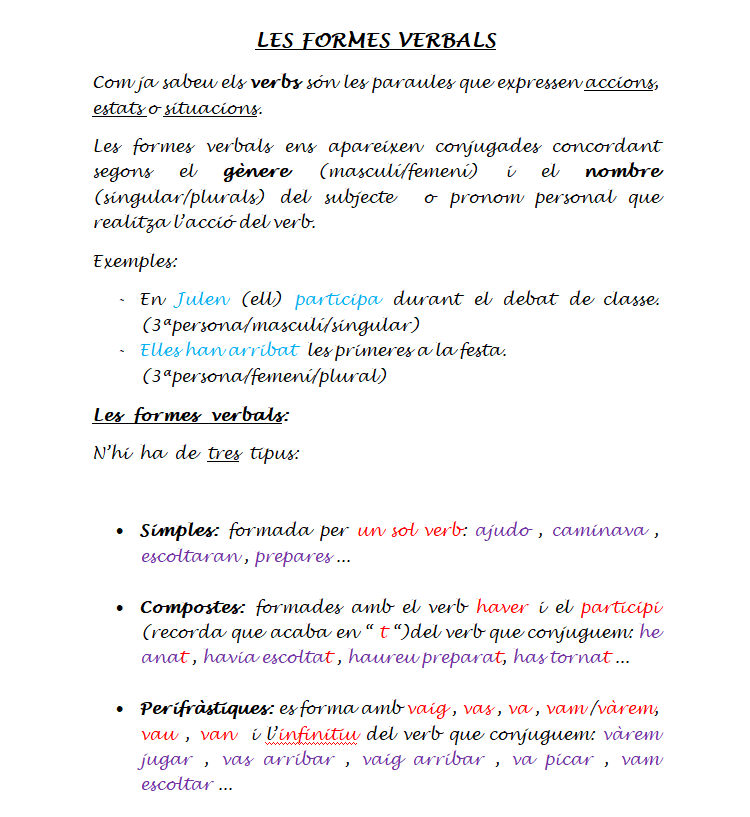 5è/6è B CURS 2020-2021: LES FORMES VERBALS
