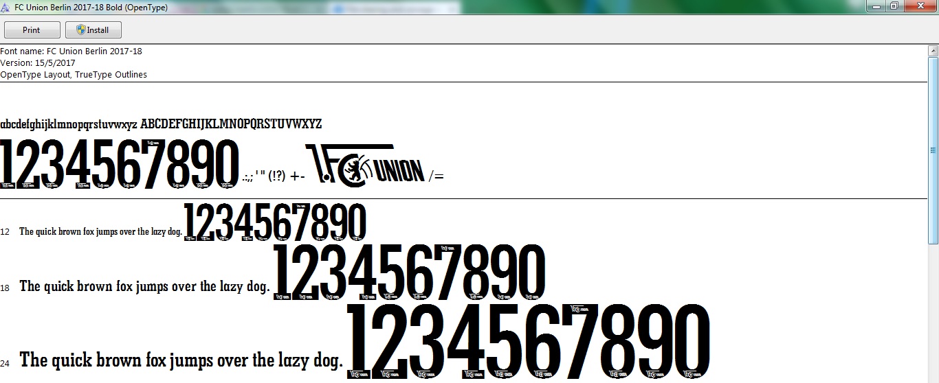 Font Number Football: Font FC Union Berlin 2017/2018