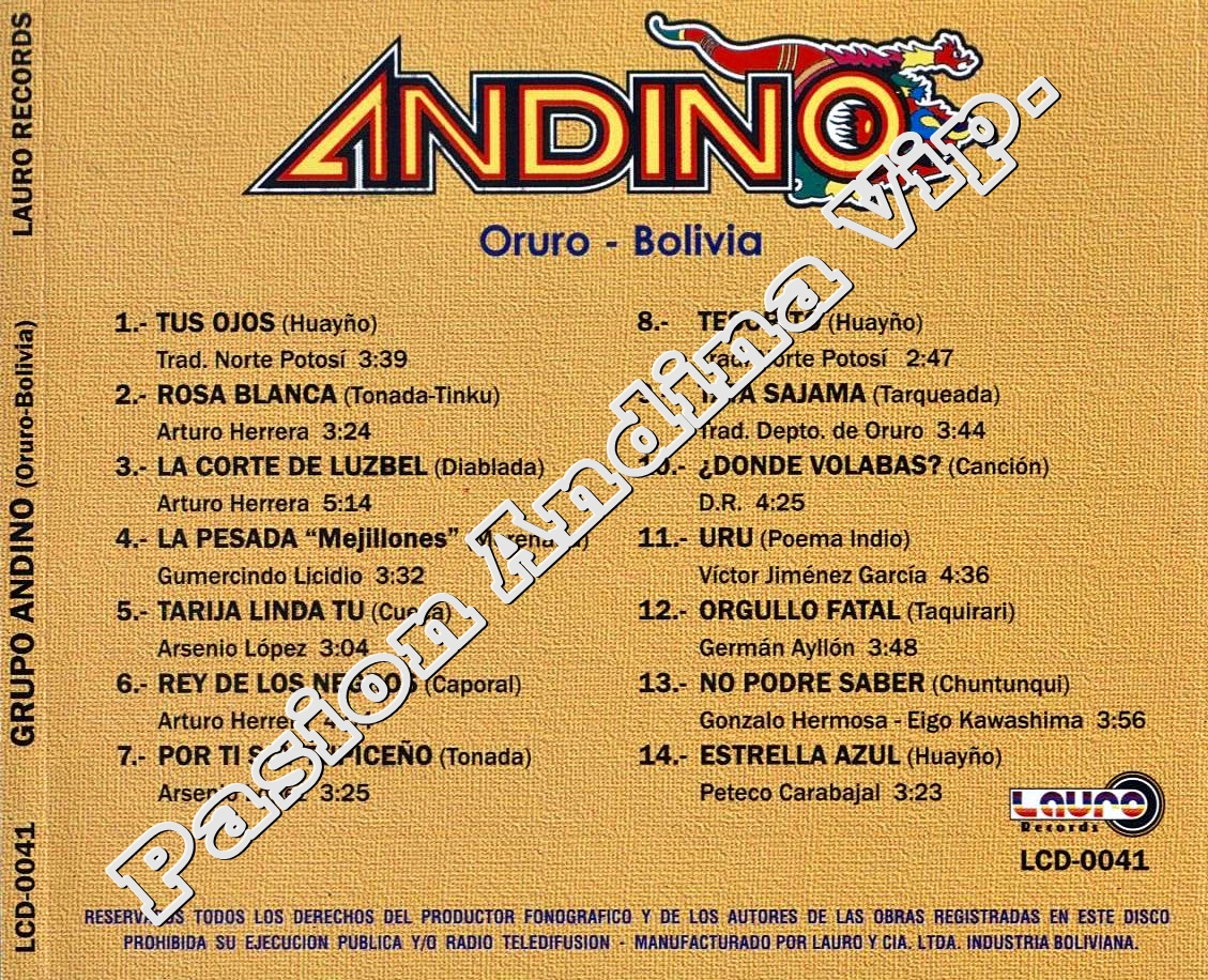 PASION ANDINA VIP. : ANDINO 1995 - Andino Wav. BOLIVIA