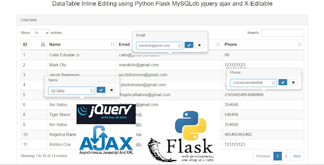 DataTable Inline Editing using Python Flask MySQLdb jquery ajax and X ...