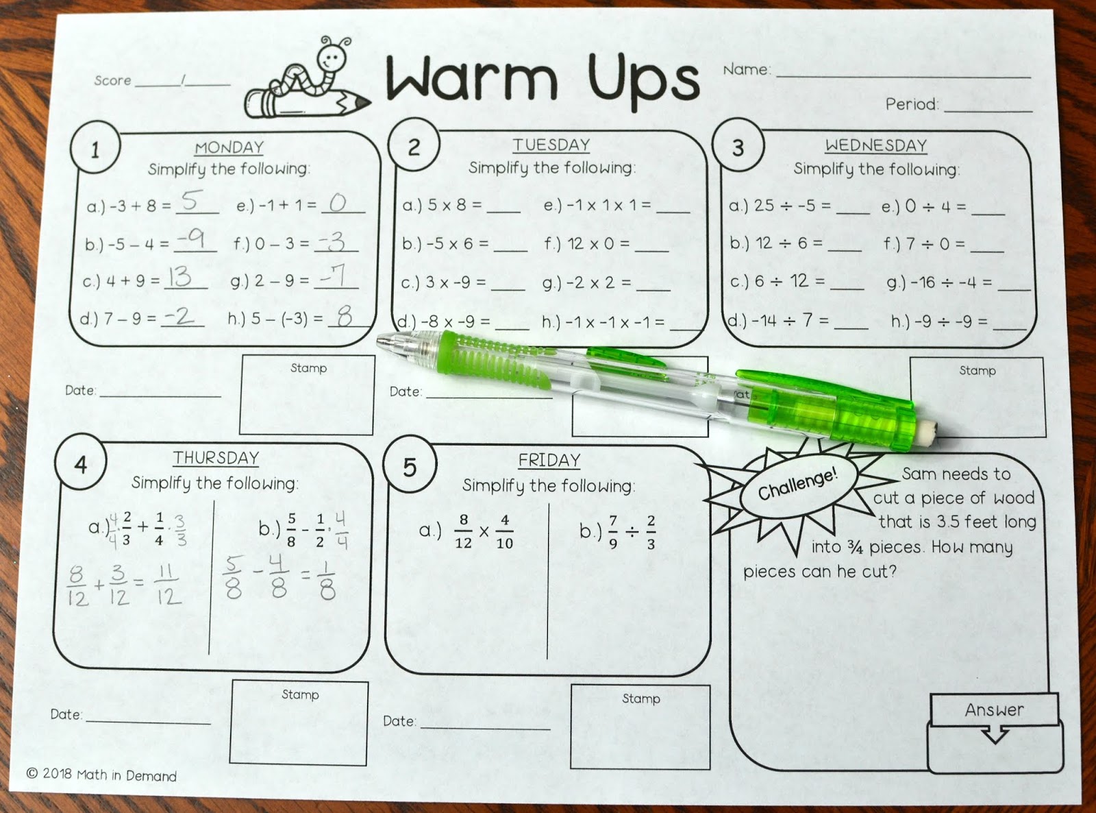 Math in Demand: 7th Grade Math Warm-Ups