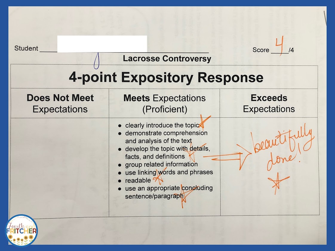Fourth and Fritcher: Single Point Rubrics for Writing