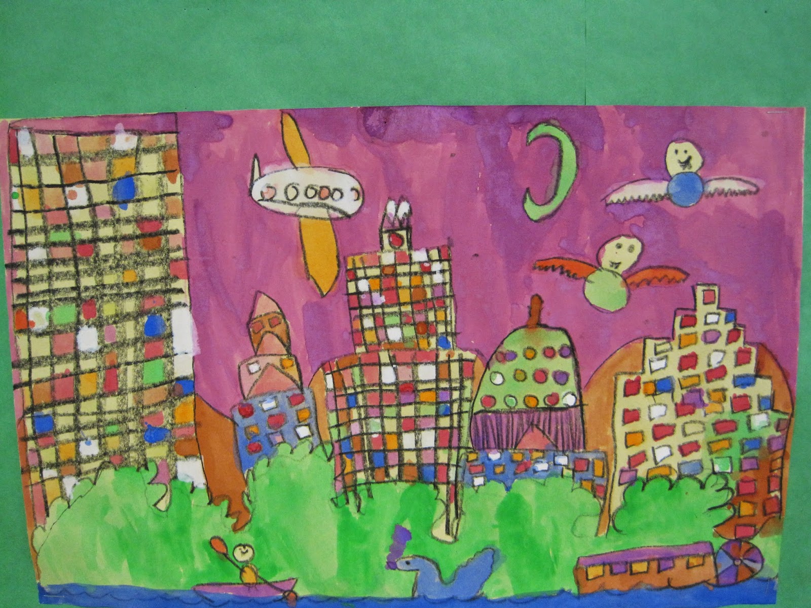 Zilker Elementary Art Class: 2nd Grade Cityscape Paintings