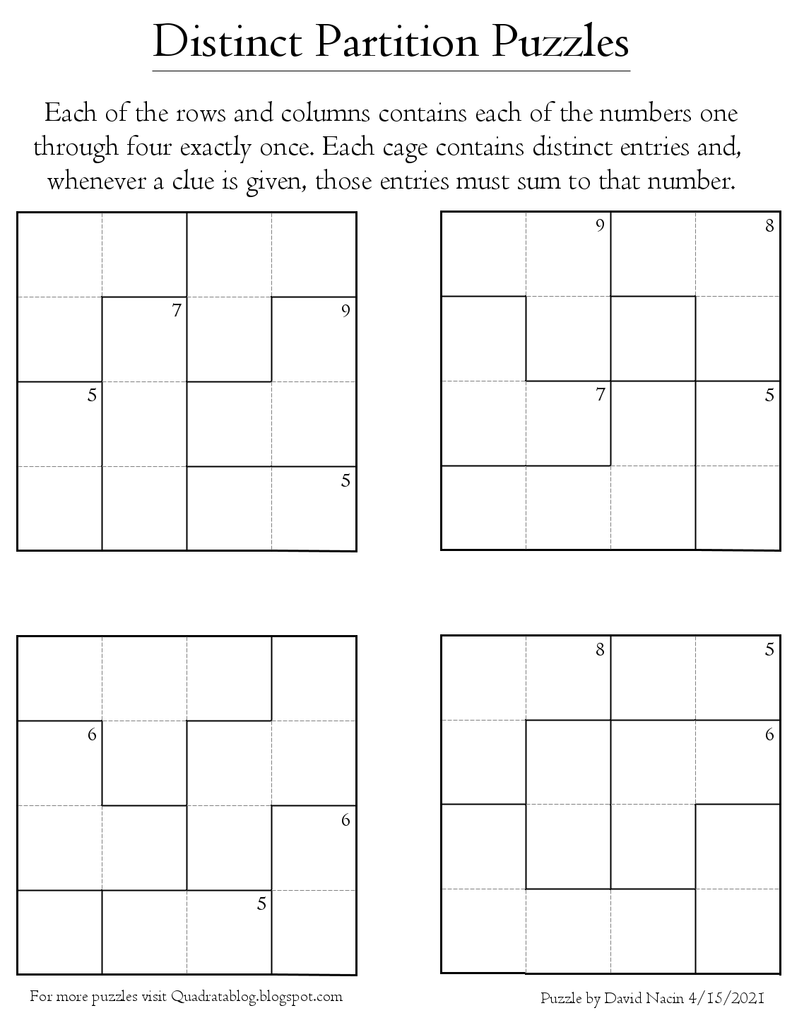Mini Distinct Partition Puzzles mini-distinct-partition-puzzles