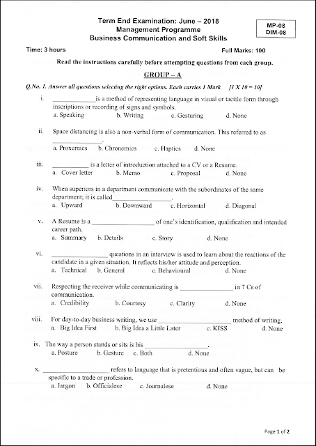 OSPU MP DIM business communication and soft skills June 2018 Question ...