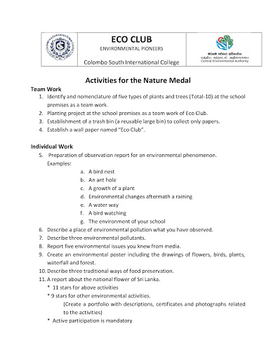 RSGIS-Samanthi: Stage 3 - Nature Medal (ECO CLUB Completion)