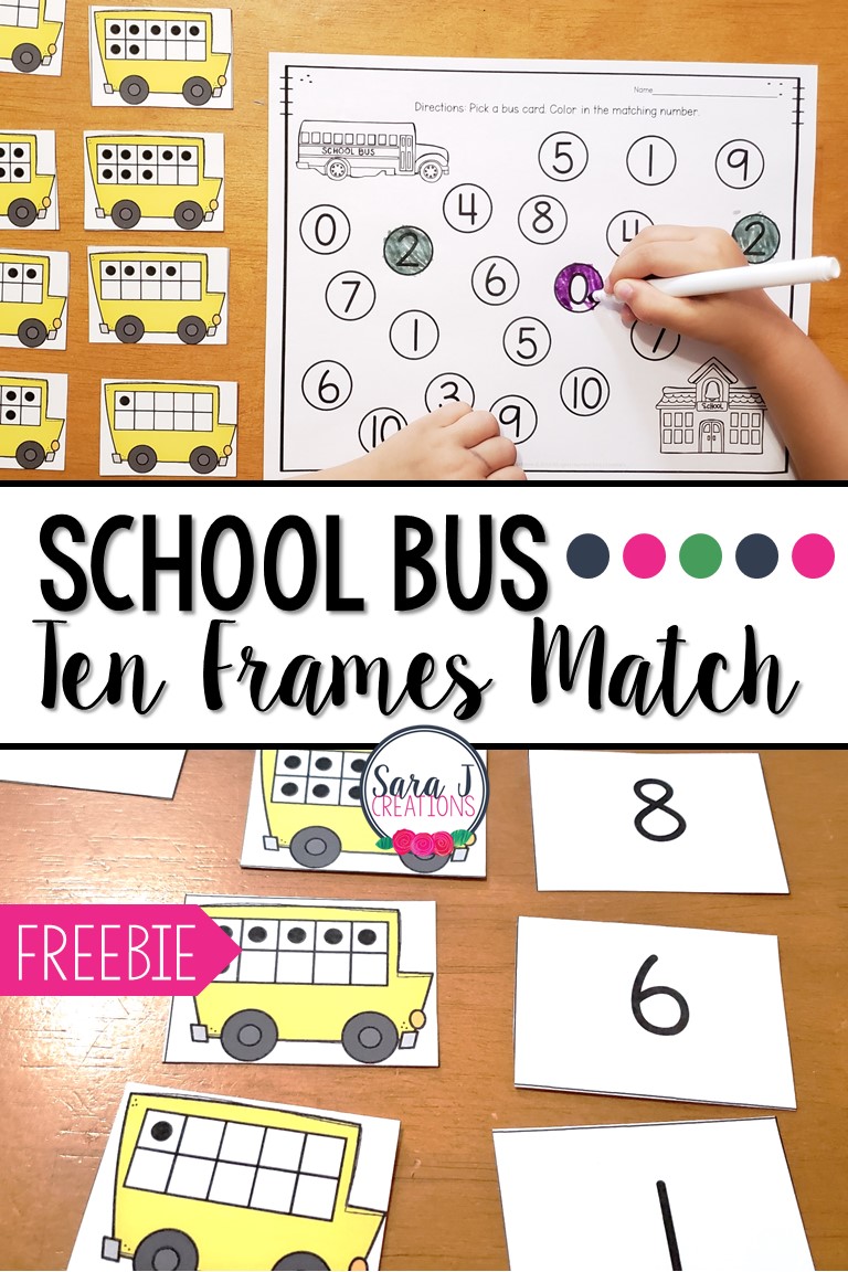 School Bus Ten Frames Matching Activity | Sara J Creations