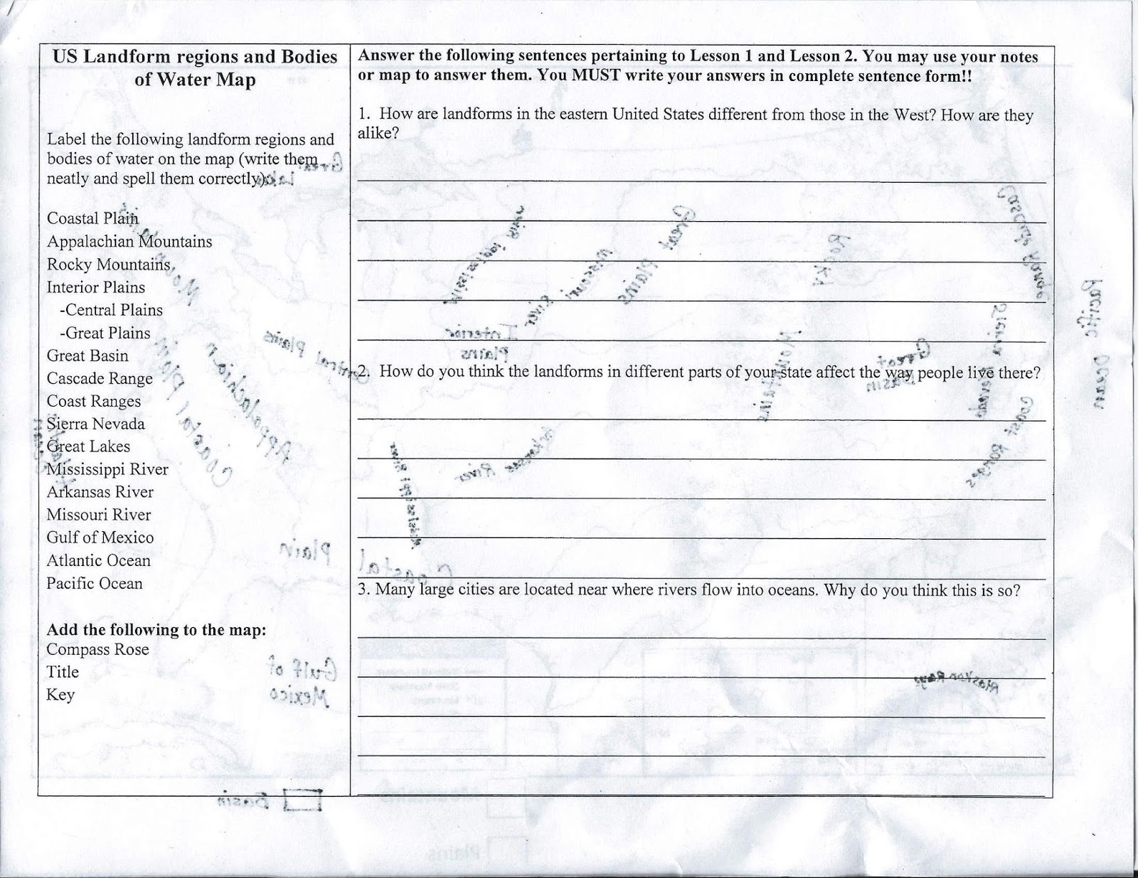 us physical map label worksheet