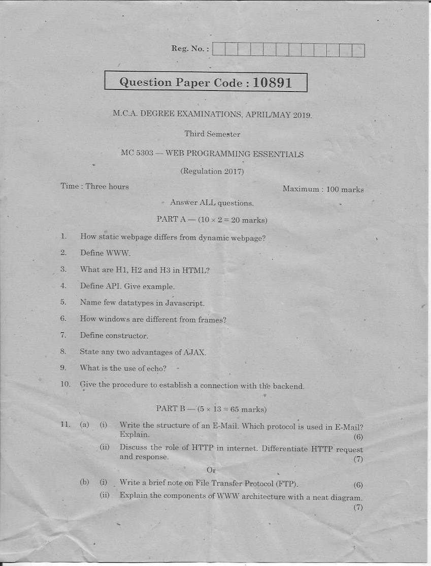 Anna University MC 5303-WEB PROGRAMMING ESSENTIALS APRIL/MAY 2019 ...