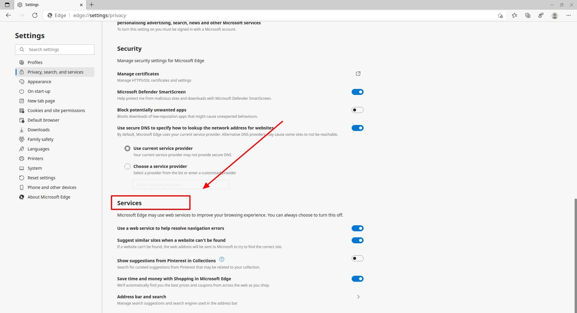 How to change search engine in Microsoft Edge?