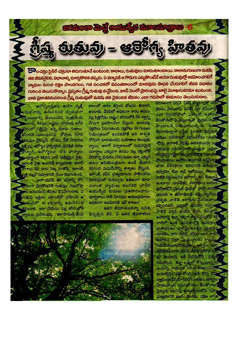 AYURVEDAM - ఆయుర్వేదం: GREESHMA RUTHUVU TILL JULY LAST WEEK - AYURVEDAM