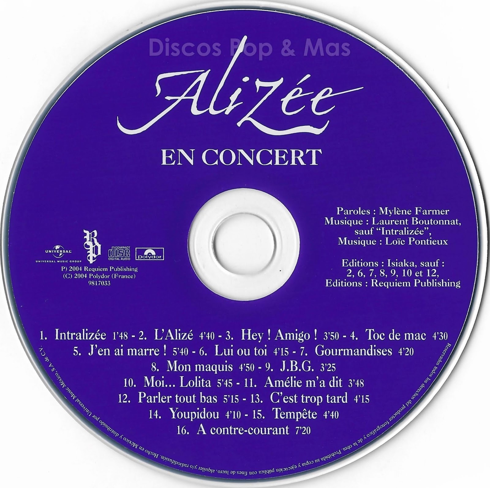 Discos Pop & Mas: Alizée - Alizée En Concert