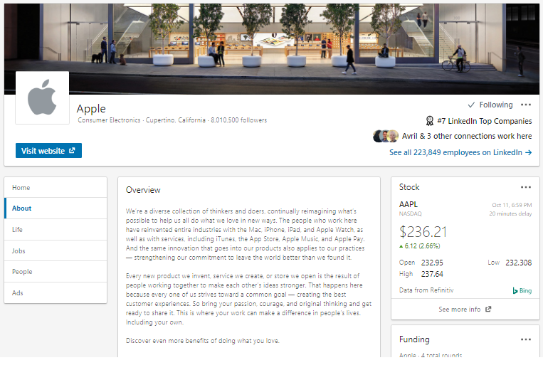 Apple LinkedIn company page