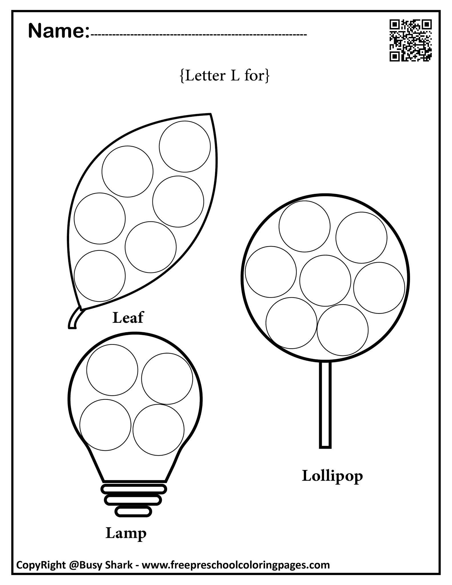 Letter L "10 free Dot Markers coloring pages"