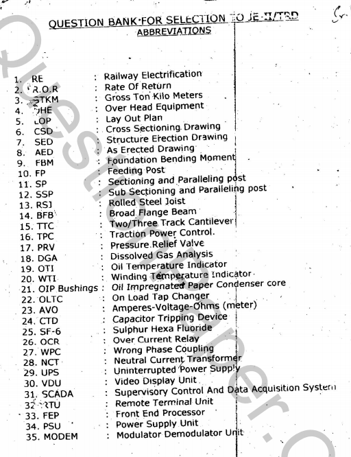 INDIAN RAILWAY QUESTION BANK: Question Bank - JE - 2 - TRD