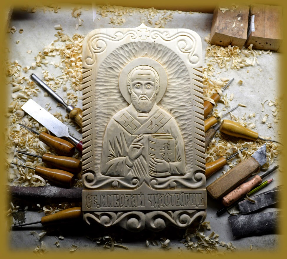 Woodcarving Різьблення по дереву Різьблена ікона Св Миколай