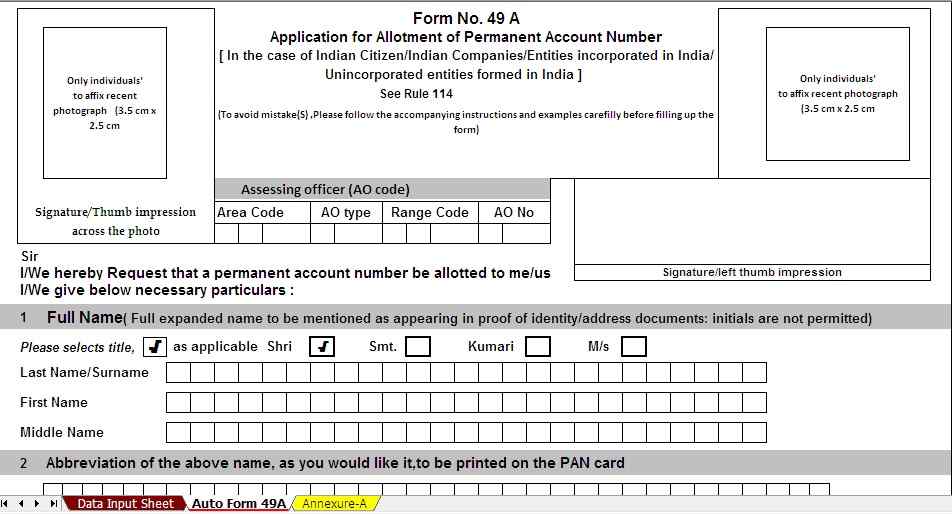 Download Automated New Revised Pan Card Application Form 49 A in Excel ...