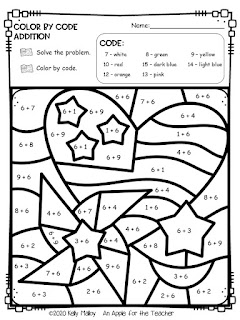 An Apple For The Teacher: 4th of July Color By Number