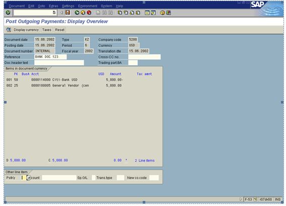 F-53 (Post Outgoing Payment) - SAP